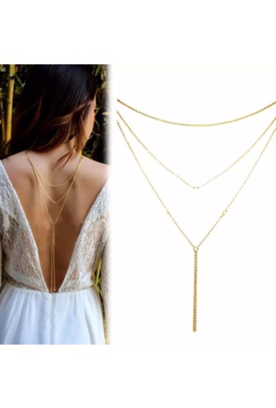 Takıconcept Altın Kaplama Zincir Sırt Kolyesi Vücut Aksesuarı