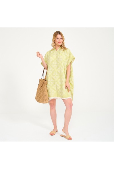 Miespiga Unisex Kare Mozaik Peştemal Surf Kapüşonlu Panço