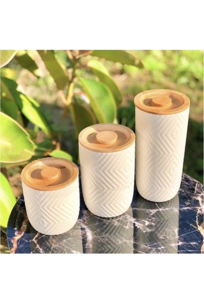 Perotti Beyaz Dante Porselen Bambu Kapaklı 3'lü Kavanoz Seti