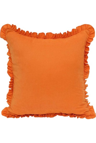 Silversun Kenarları Fırfırlı Düz Kumaş Kırlent Kılıfı,Turuncu,K-107