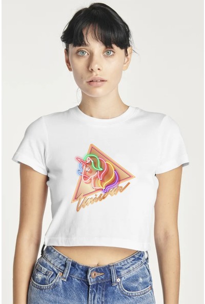 Karya Butik Unicorn Baskılı Kadın Crop T-Shirt Karya Butik Unicorn Baskılı Kadın Crop T-Shirt