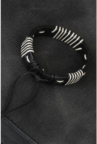 Claris Beyaz Ipli Siyah Deri Erkek Bileklik Claris Beyaz Ipli Siyah Deri Erkek Bileklik