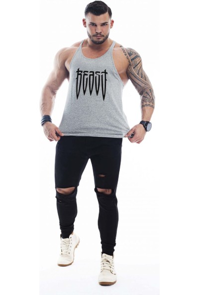 Ghedto Erkek Gri Beast Gym Fitness Tank Top Sporcu Atleti Ghedto Erkek Gri Beast Gym Fitness Tank Top Sporcu Atleti