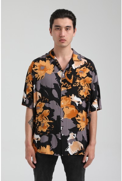 New World Polo Gömlek Yaka Siyah Oversize Gömlek 22SSM30201