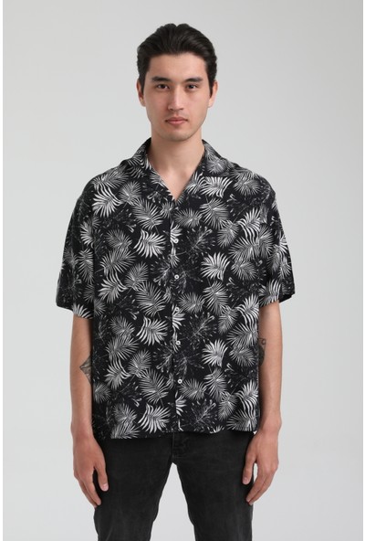 New World Polo Gömlek Yaka Siyah Oversize Gömlek 22SSM30119