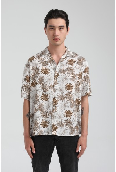 New World Polo Gömlek Yaka Bej Oversize Gömlek 22SSM30117