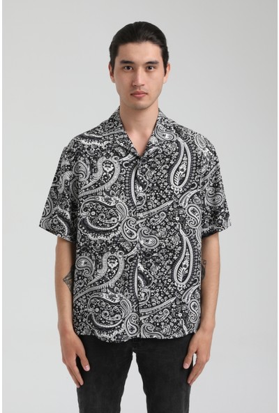 New World Polo Gömlek Yaka Siyah Oversize Gömlek 22SSM30117