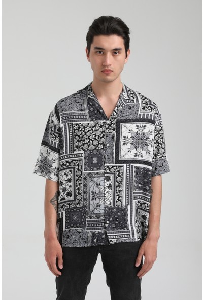 New World Polo Gömlek Yaka Siyah Oversize Gömlek 22SSM30113