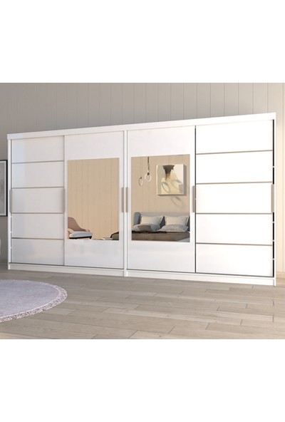 Sürgülü Gardırop Parlak Beyaz 320 cm