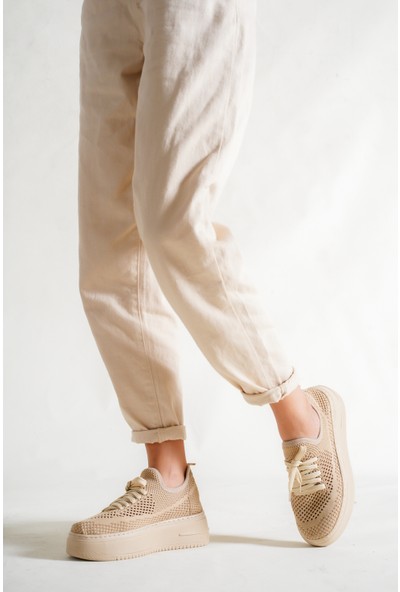 Ncs Bej Triko Rahat Kadın Günlük Spor Ayakkabı