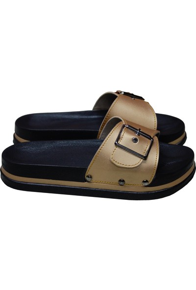 Mubaco Mubaco. Ortopedik Tabanlı Tokalı Altın Kadın Terlik