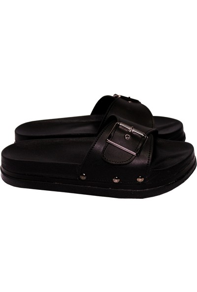 MUBACo. Ortopedik Tabanlı Tokalı Siyah Kadın Terlik