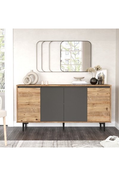 Robin Home Linda Konsol 4 Kapaklı 160 cm Çam Antrasit Gri Robin Home Linda Konsol 4 Kapaklı 160 cm Çam Antrasit Gri