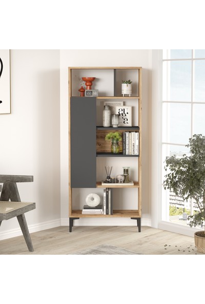 Robin Home Linda Kitaplık 163CM Çam-Antrasit Gri Robin Home Linda Kitaplık 163CM Çam-Antrasit Gri
