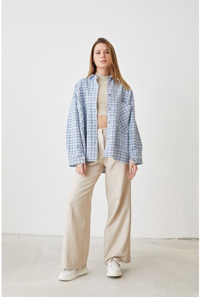 Lime Moda Desenli Gömlek-Mavi Lime Moda Desenli Gömlek-Mavi