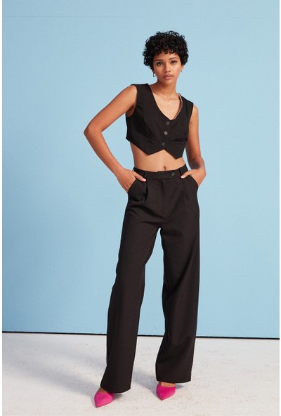 Vatkalı Pensli Pantolon Siyah