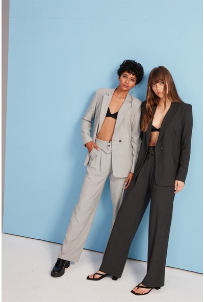 Vatkalı Maskülen Blazer Ceket Gri Vatkalı Maskülen Blazer Ceket Gri