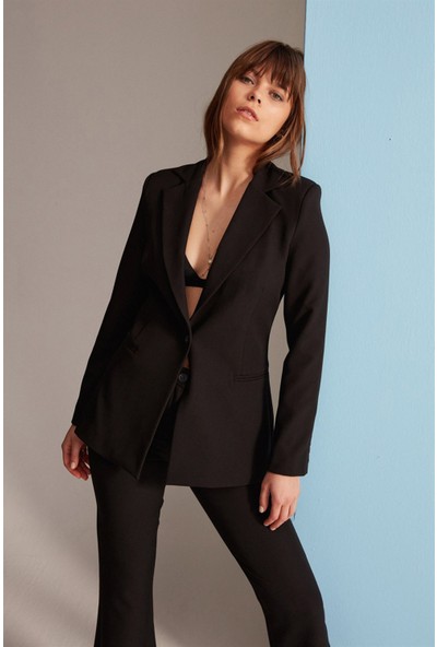 Vatkalı Slim Fit Blazer Ceket Siyah