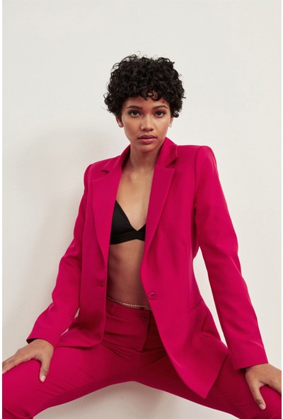 Vatkalı Slim Fit Blazer Ceket Fuşya