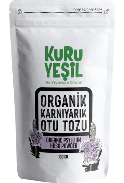Kuru Yeşil Organik Psyllium Karnıyarık Otu Tozu 100 gr