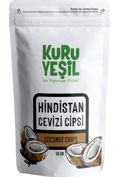 Kuru Yeşil Organik Hindistan Cevizi Cipsi 50 gr
