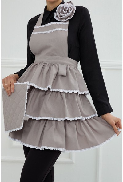 Silversun Mutfak Önlüğü Ve Tutacak 2'li Set Gri Set-19