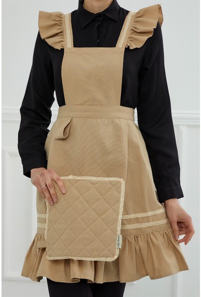 Silversun Mutfak Önlüğü Ve Tutacak 2'li Set Bej Set-20