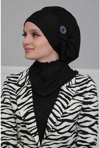Taş Aksesuarlı Hazır Türban,siyah - Saks Taşlı,ht-84