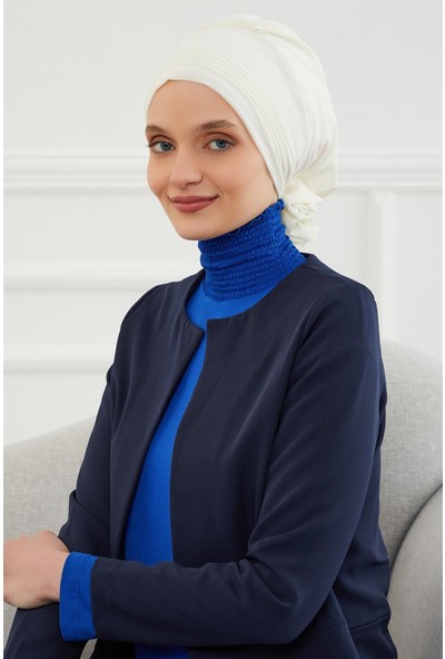 Pileli Tasarım Şifon Hazır Türban,krem,ht-31