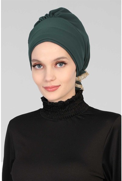 Şifon Hazır Türban,yeşil - Gold,ht-66