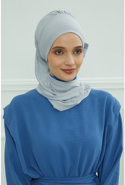 Yandan Fırfırlı Penye Hazır Türban,gri,ht-73