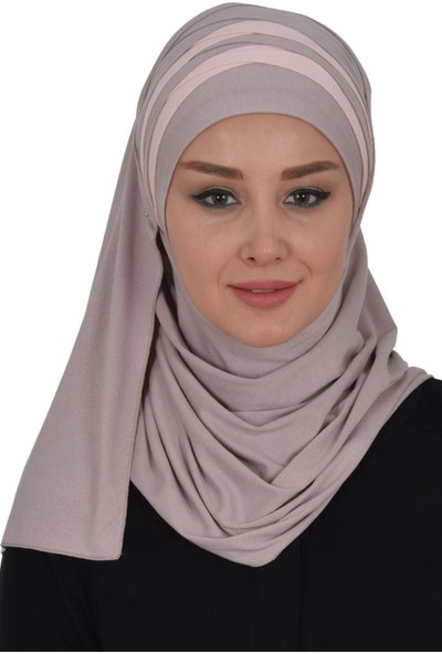 Çoklu Çapraz Dikim Renkli Şerit Pratik Penye Şal,vizon - Pudra,cps-42 Çoklu Çapraz Dikim Renkli Şerit Pratik Penye Şal,vizon - Pudra,cps-42