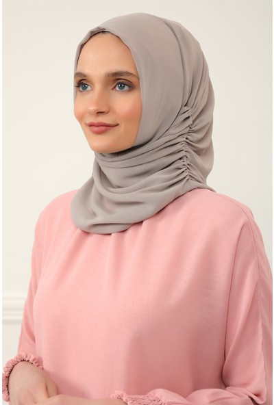 Yandan Büzgülü Tasarım Pratik Şifon Şal,vizon,ps-8