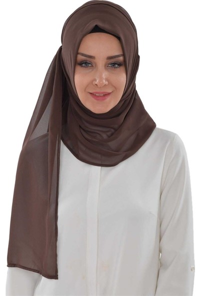 Yandan Büzgülü Tasarım Pratik Şifon Şal,kahverengi,ps-8