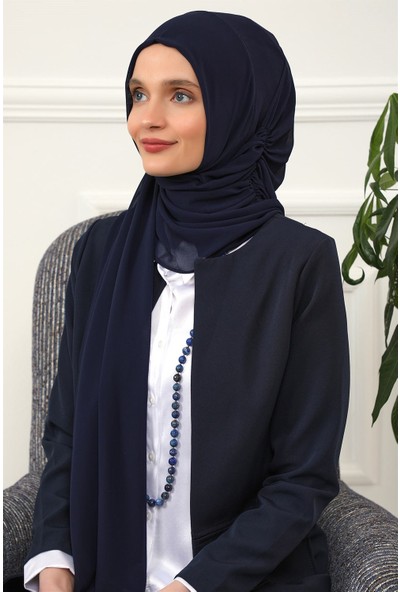 Yandan Büzgülü Tasarım Pratik Şifon Şal,lacivert,ps-8