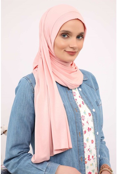 Yandan Büzgülü Tasarım Pratik Penye Şal,pudra,ps-17