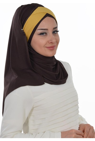 Çapraz Dikim Renkli Şerit Pratik Penye Şal,kahverengi - Hardal Sarısı,cps-40 Çapraz Dikim Renkli Şerit Pratik Penye Şal,kahverengi - Hardal Sarısı,cps-40