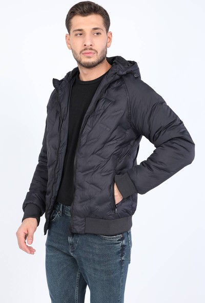 Keep Out Erkek Kapüşonlu Şişme Mont Siyah