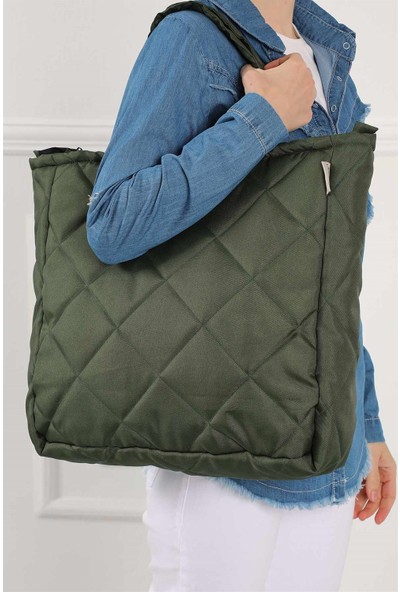 Fermuarlı Kapitone Çanta,koyu Yeşil,c-29
