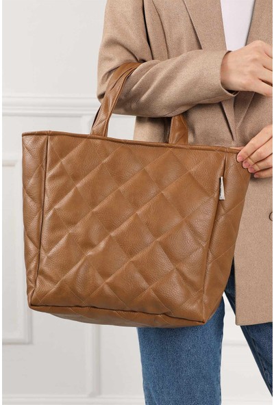 Suni Deri Kapitone Çanta,açık Kahverengi,ck-32