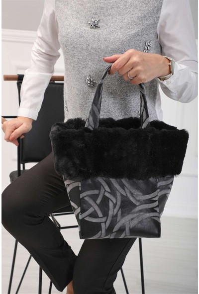 Kürklü Deri Çanta,siyah,ce-2