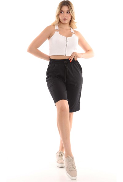 KonForYou Kadın Siyah Bol Kesim Günlük Siyah Rahat Şort Kapri