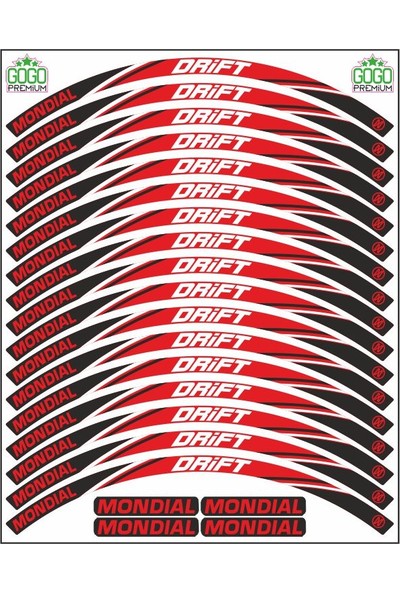 Gogomoto Mondial Drift L Kırmızı Jant Şeridi