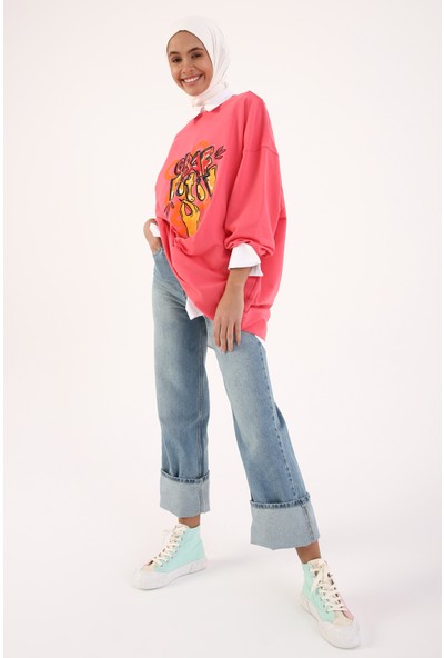 Graffiti Baskılı Sweat Tunik