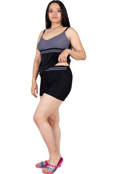 Truva Xxl Büyük Beden Kadın Giyim Şortlu Tankini Desenli MY5061R