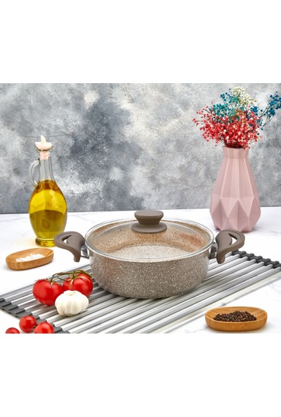 Polo Chef Granit Tencere 28 cm 5 lt Basık Pilav Karnıyarık Tenceresi Yapışmaz - Karamel Polo Chef Granit Tencere 28 cm 5 lt Basık Pilav Karnıyarık Tenceresi Yapışmaz - Karamel
