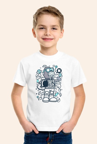 Köstebek Adam Baskılı Beyaz Çocuk T-Shirt