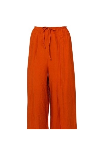 Sinelay Moda Çizgi Bol Kesim Belden Bağcıklı Pantolon Kiremit