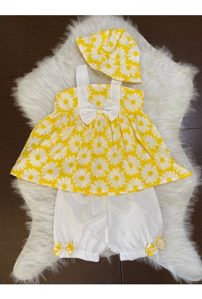 Babexi Çiçekli Şapkalı Kız Bebek Yazlık Takım