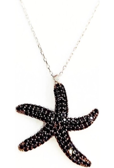 Oriental Siyah Taşlı Deniz Yıldızı Gümüş Kolye